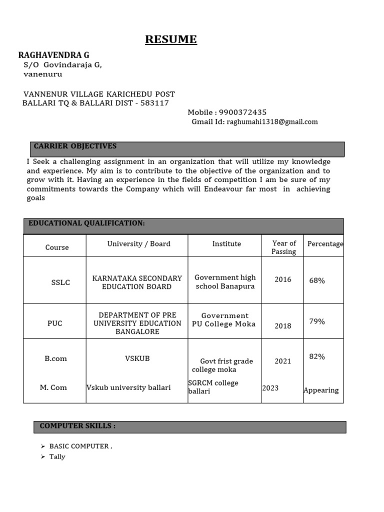 Raghu Resume | PDF | Psychology | Behavioural Sciences