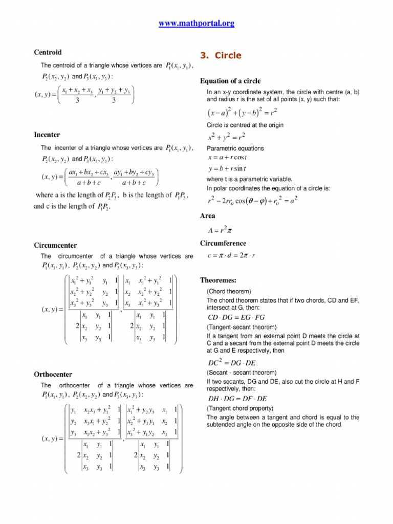 Analytic Geometry Formulas 2 Pdf