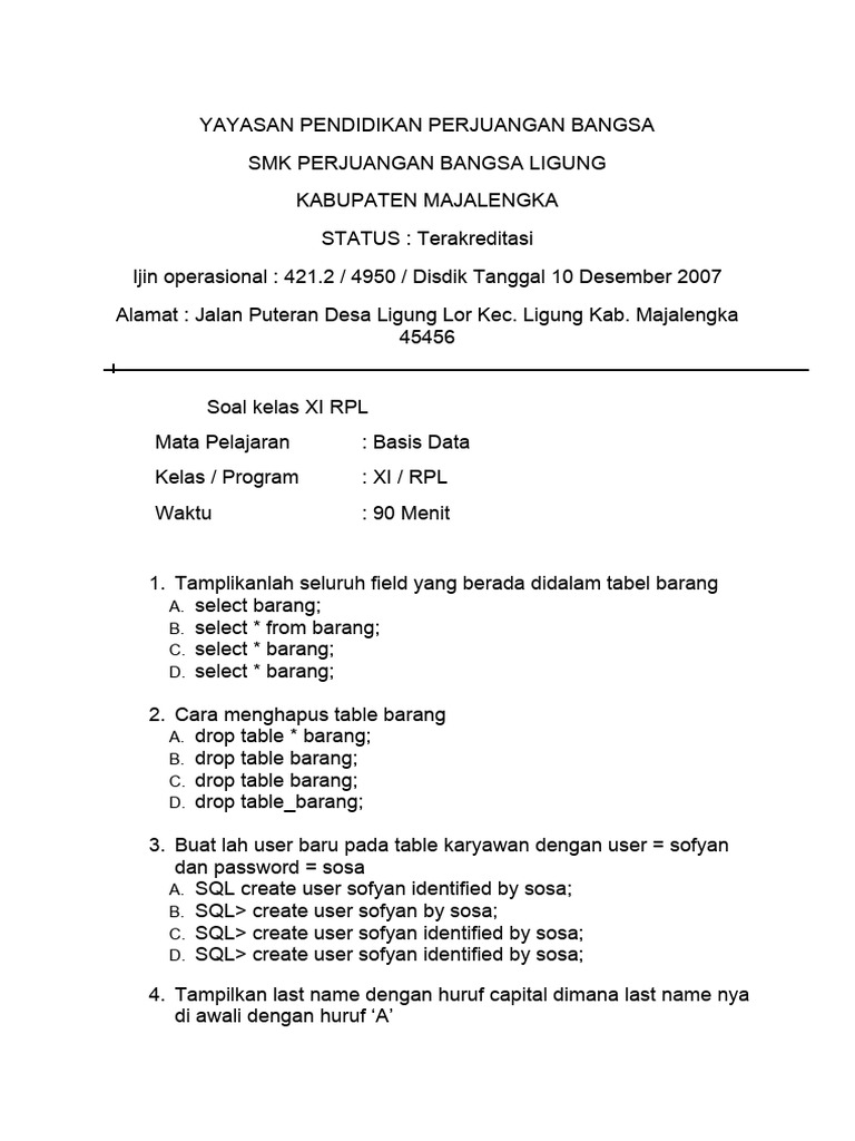 Basis Data Kelas Xi RPL Semester 2 | PDF