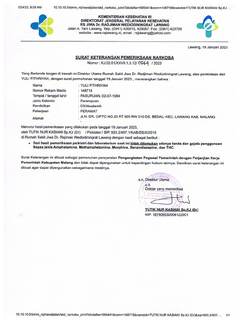 Hasil Lab + Suket Narkoba | PDF