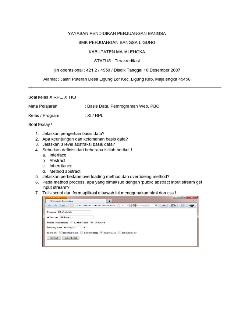 Soal Produktif Kelas XI RPL | PDF