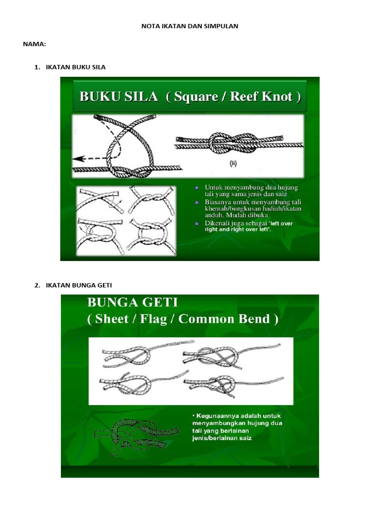 Nota Ikatan Dan Simpulan Persatuan Kadet Bomba | PDF | Olahraga & Rekreasi | Kajian Bahasa Asing