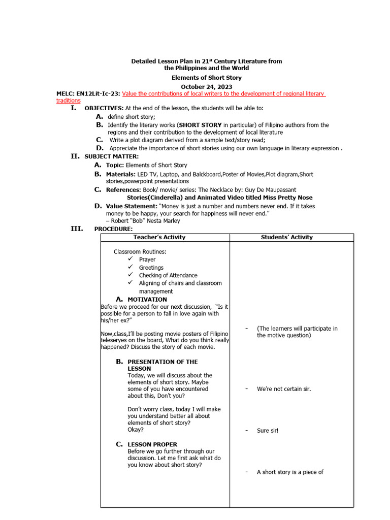 21st Century Lit: Short Story Elements | PDF | Plot (Narrative) | Thought