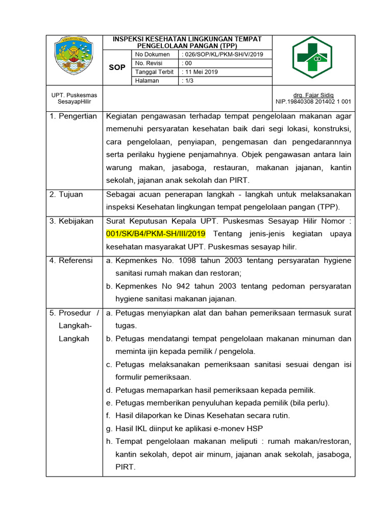 RP - Sop Inspeksi TPP | PDF