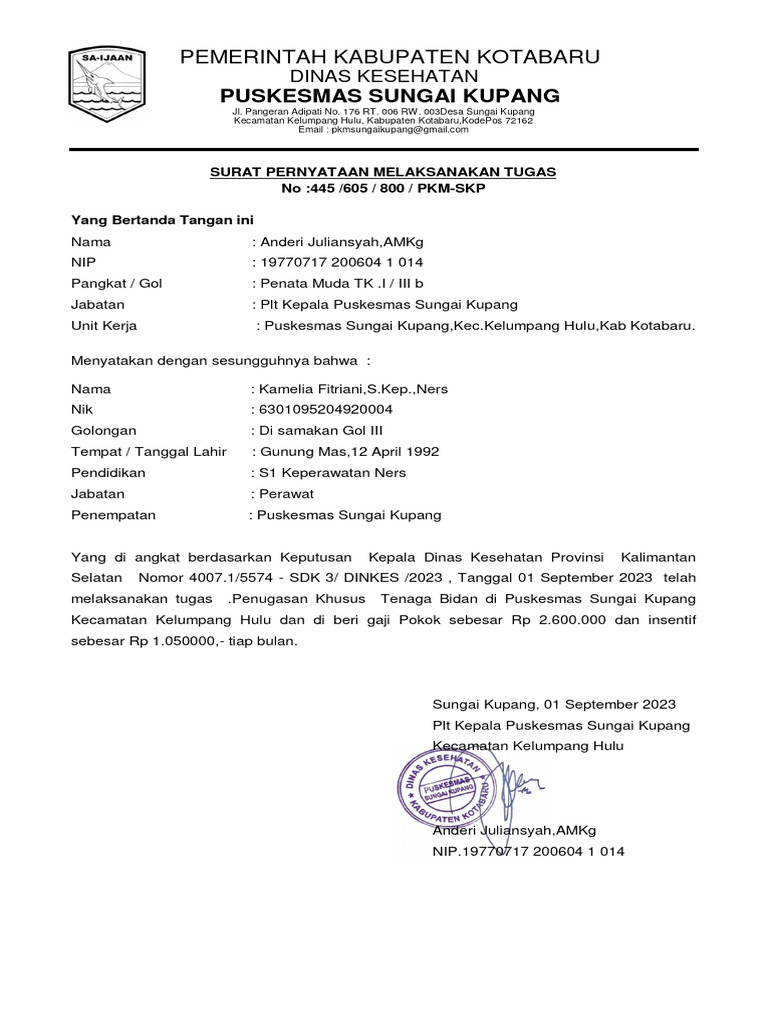 SURAT SPMT Kamelia Fitriani, S.kep.,Ners | PDF