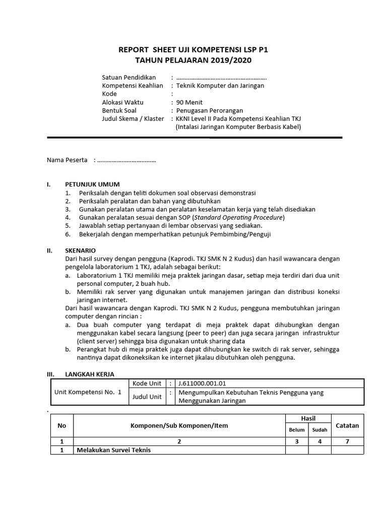 Report Sheet Uji Kompetensi LSP p1 SMK 2 Kudus | PDF
