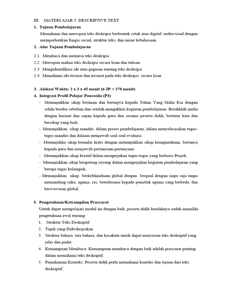 Modul Ajar Descriptive Text | PDF