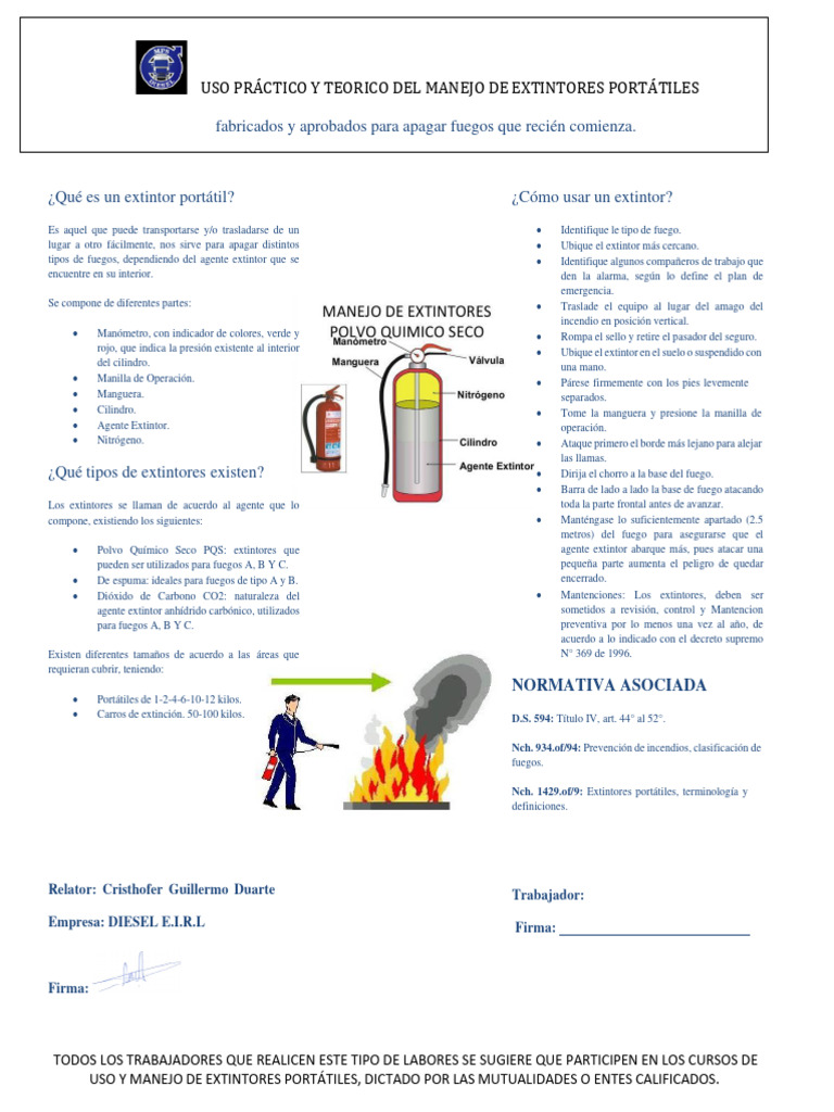 Uso Practico y Teorico Del Manejo de Extintores | PDF | Peligros