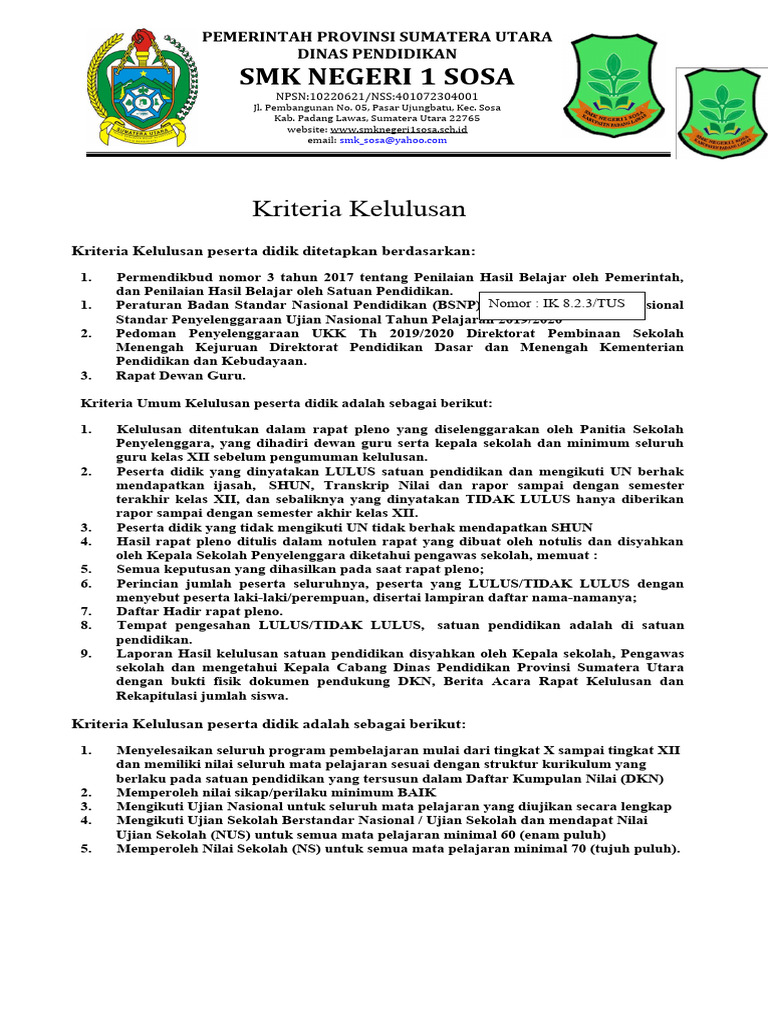 Kriteria Kelulusan 2022 | PDF