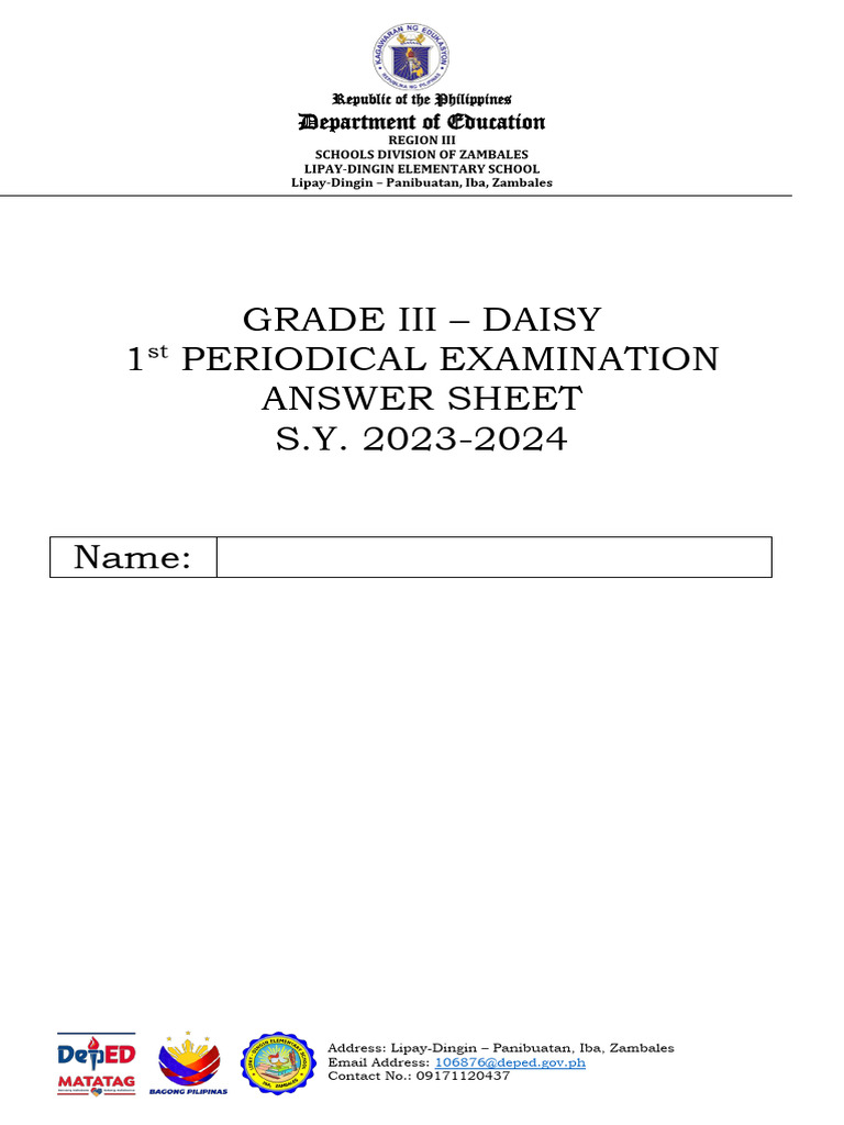 Answer Sheet Grade Iii Pdf