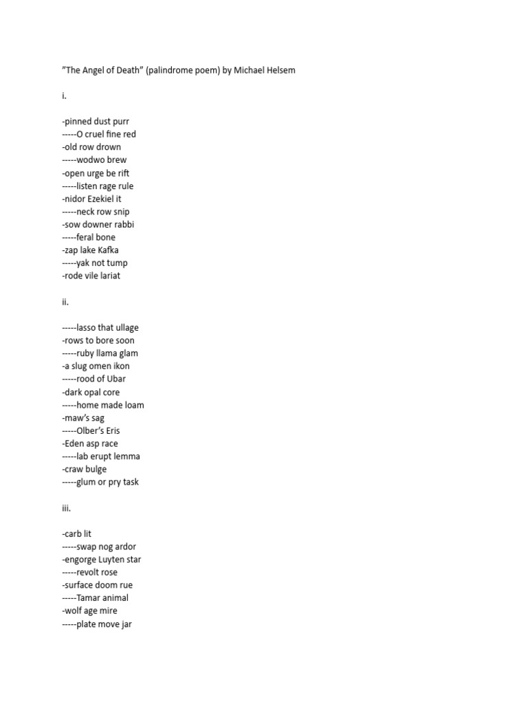 Angel of Death: A Palindrome Poem | PDF