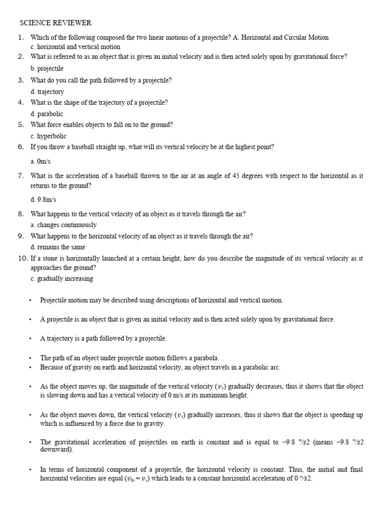 Overall, Topics in Science Reviewer Grade 9 | PDF | Momentum | Acceleration