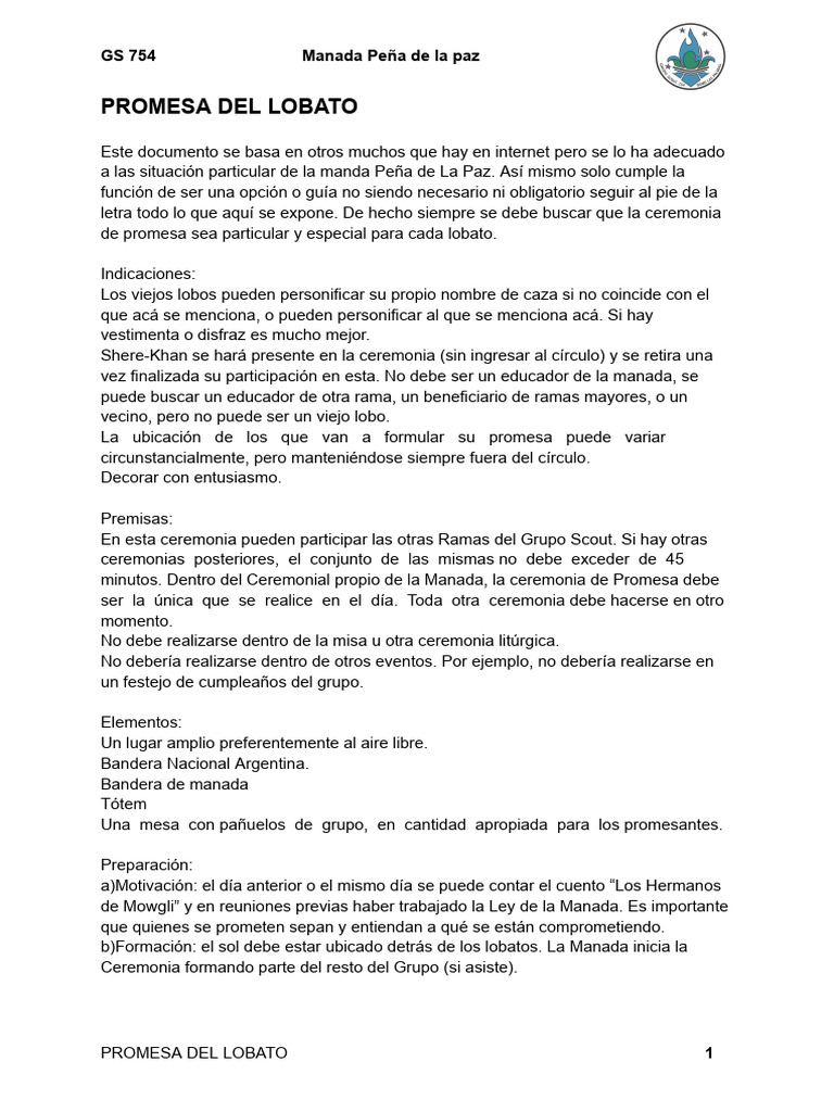 Ceremonia de Promesa del Lobato Scout | PDF | Bagheera | Baloo