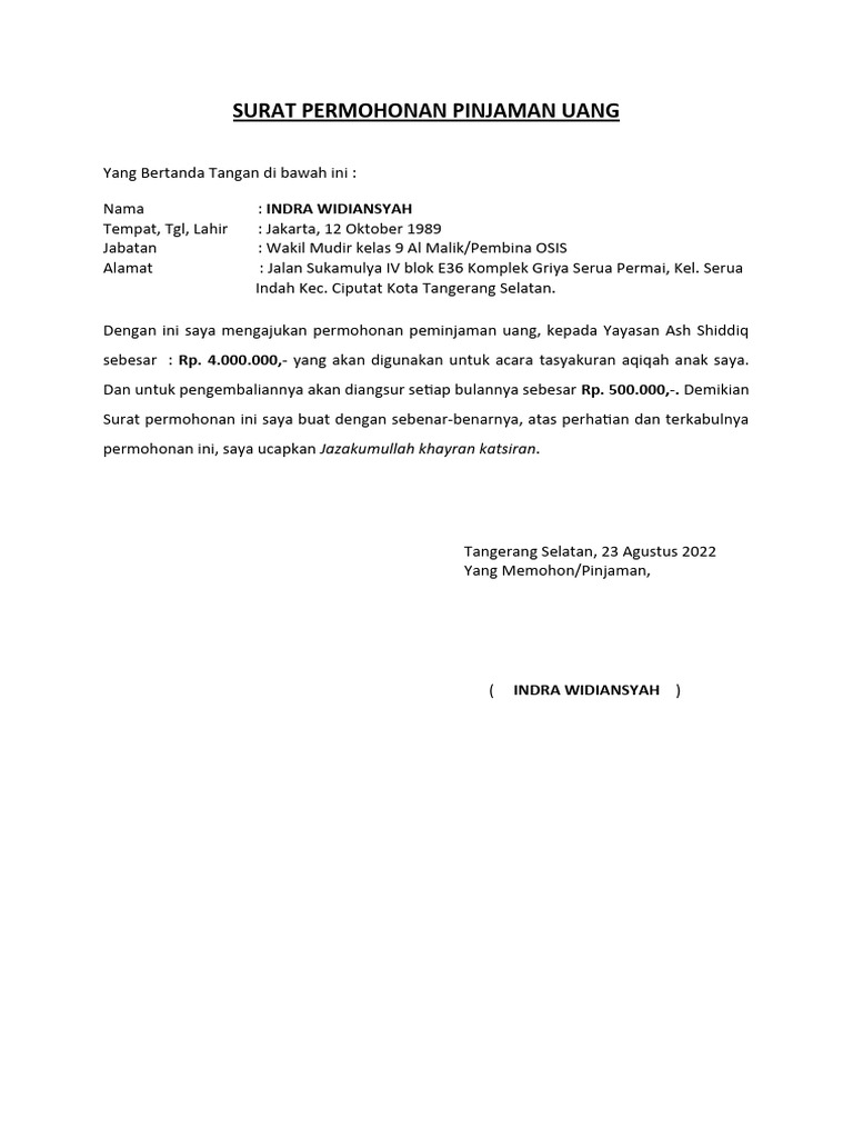 Surat Permohonan Pinjaman Uang | PDF