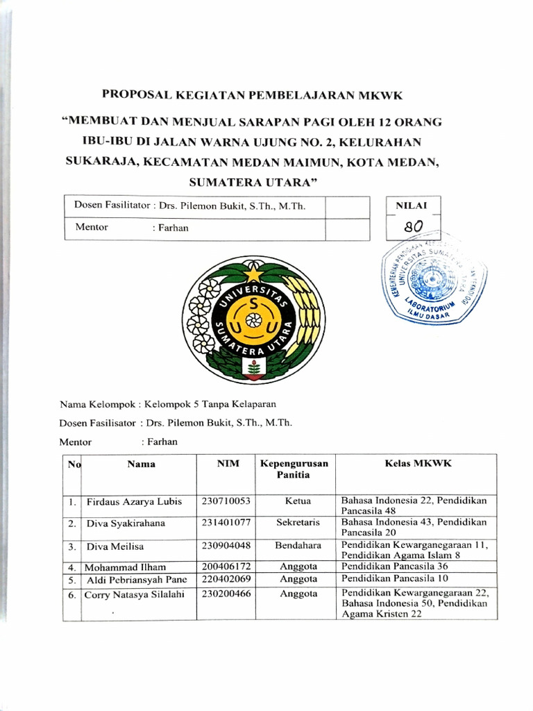Proposal MKWK Kelompok 5 Tanpa Kelaparan (Scan) . | PDF