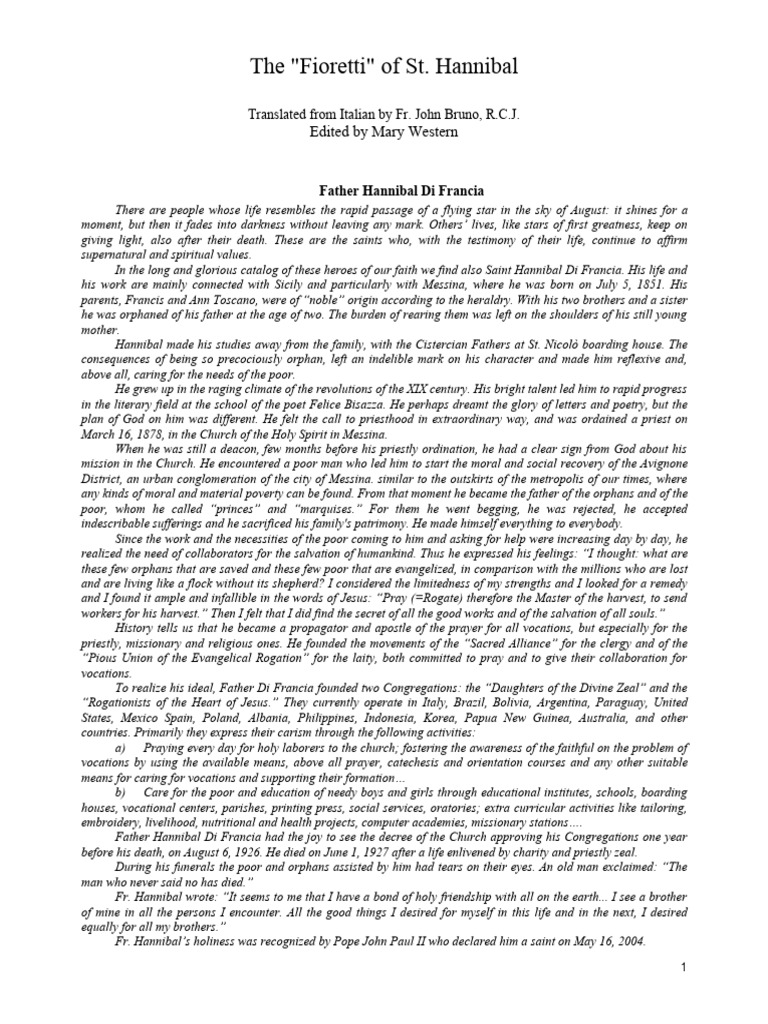 1 - 04 FDZ - Fioretti of St. Hannibal | PDF | Prayer | Catholic Church