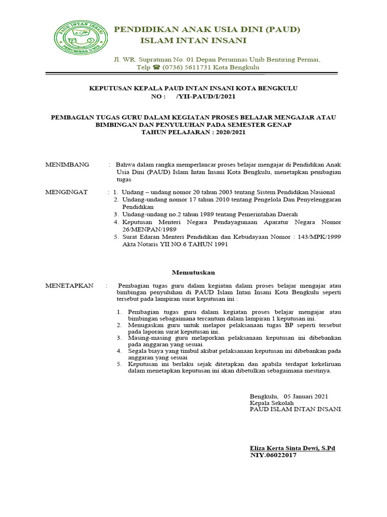 SK Pembagian Tugas Guru | PDF