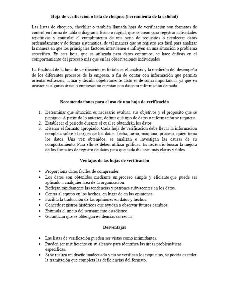 Hoja de Verificación o Lista de Chequeo | PDF | Información | Medición