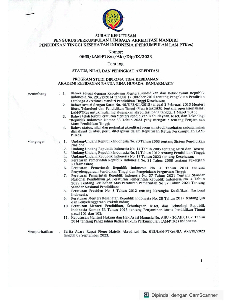 SK Akreditasi LAM PT Kes 2023 | PDF