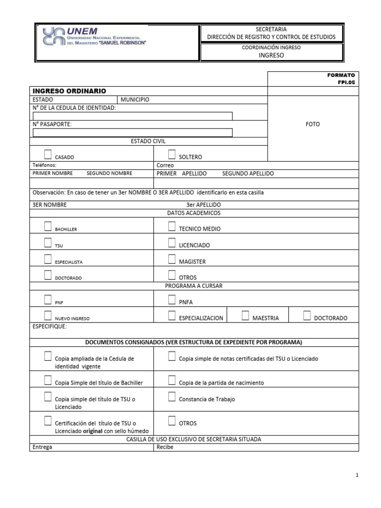 Formato Fpi05 de Ingreso | PDF | Privacidad | Gobierno y personalidad