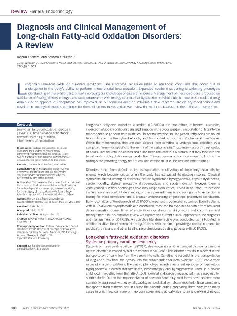 Diagnosis and Clinical Management of LCHAD | PDF | Clinical Medicine ...
