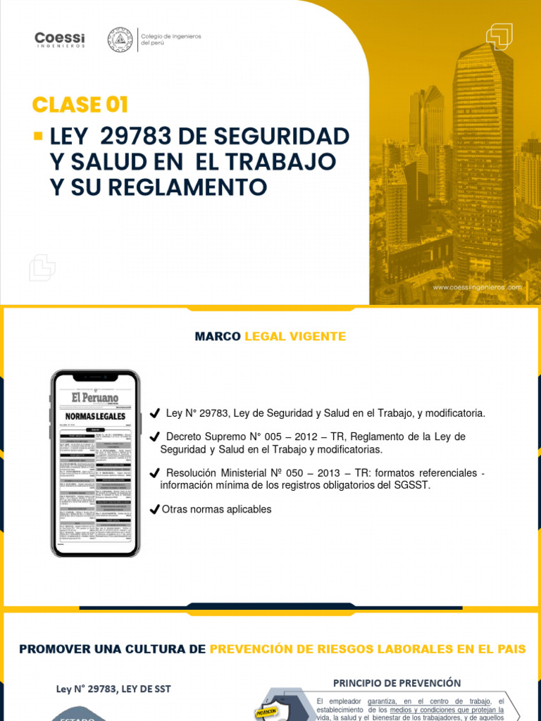CLASE 01 - Ley de SST 29783 y Su Reglamento | PDF | Derecho laboral | Planificación