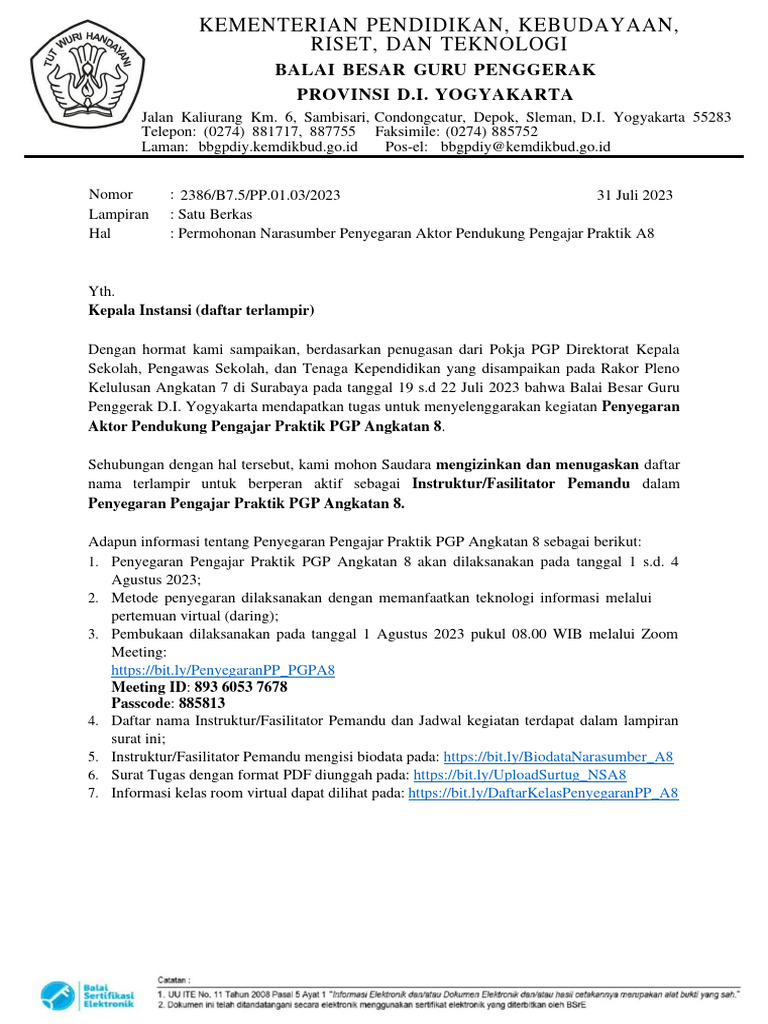 (2386) Surat Permohonan NS Penyegaran PP A8 - Rev | PDF