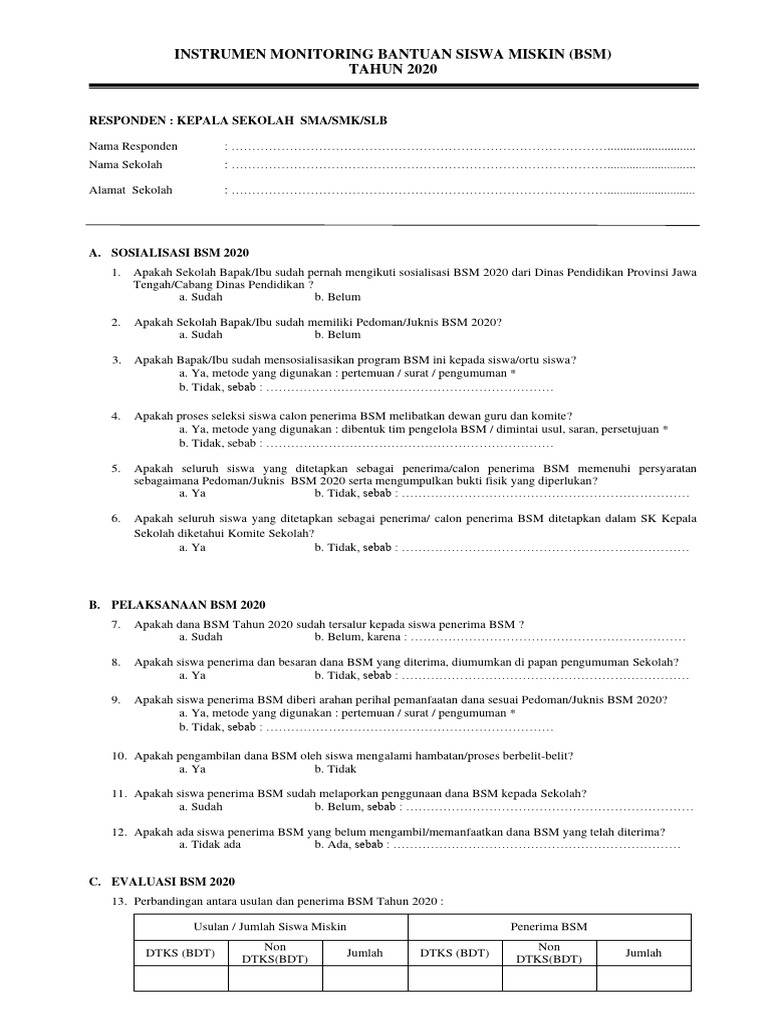 Instrumen-Kasek-Monev-BSM-2020 | PDF