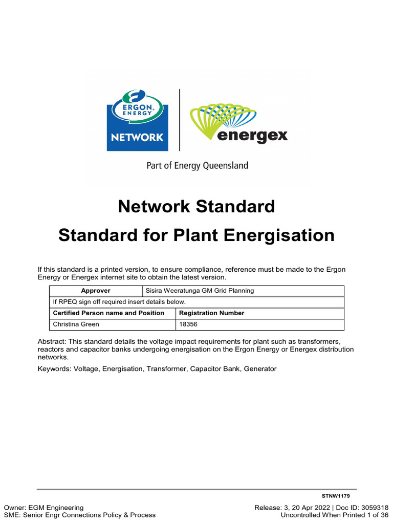 STNW1179 Standard For Plant Energisation | PDF | Transformer ...