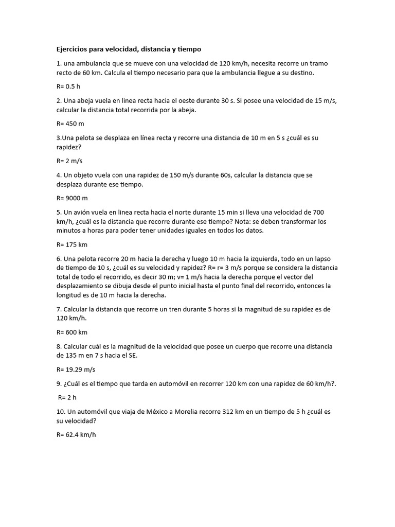 Ejercicios para Velocidad, Distancia y Tiempo | PDF | Métodos y ...