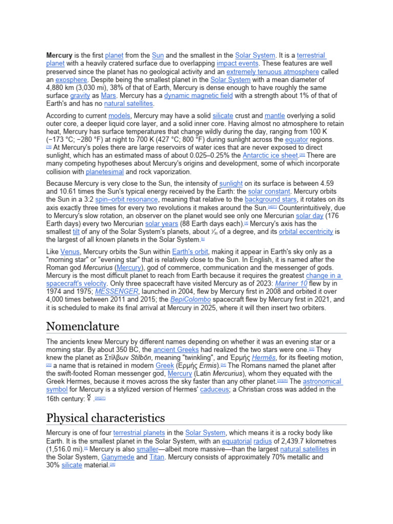 Mercury | PDF | Mercury (Planet) | Planetary Core
