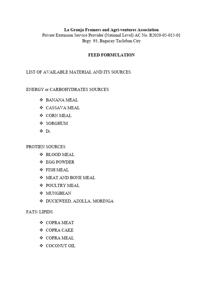 FEED FORMULATION, SWINE PRODUCTION and CHICKEN FEED | PDF | Food And ...