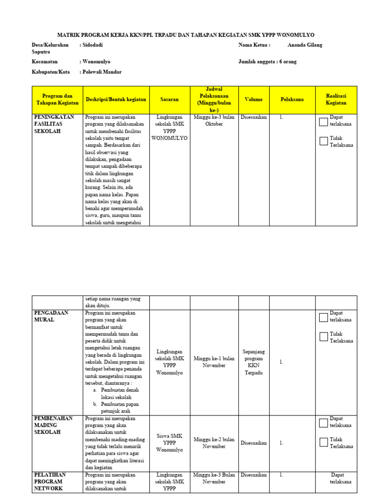Matrik Program Kerja KKN | PDF