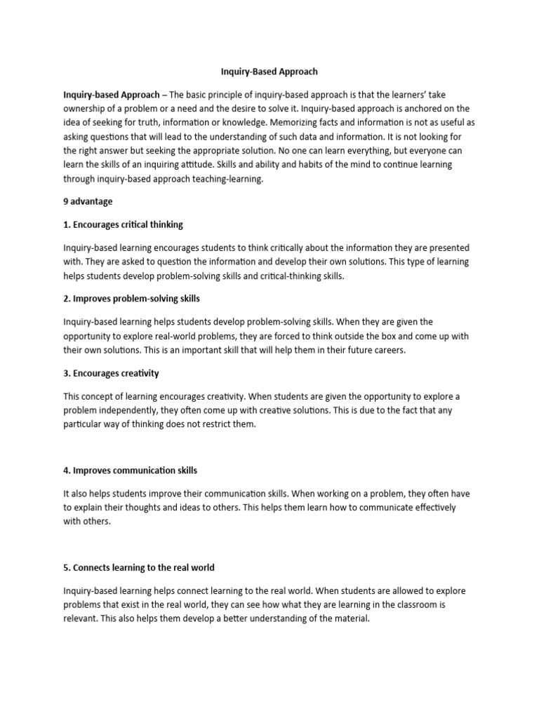 ELE02 Inquiry Based Approach | PDF | Inquiry Based Learning | Learning