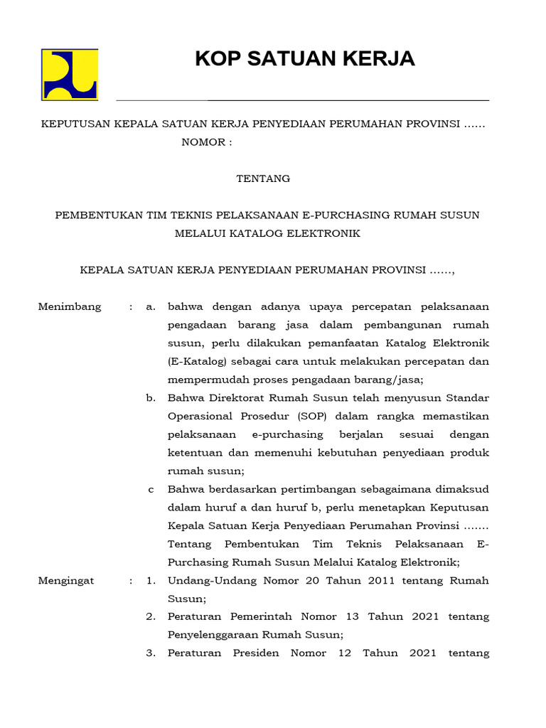 Pembentukan Tim Teknis E-Purchasing | PDF