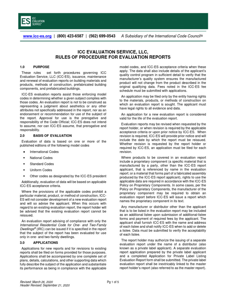 ICC ES Rules of Procedure For Evaluation Reports | PDF | Evaluation ...