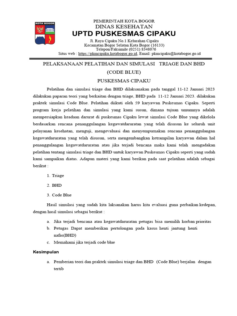 Laporan Kegiatan BHD Dan Code Blue-1 | PDF