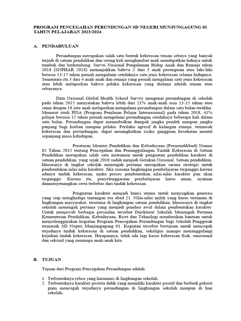 Program Anti Perundungan SD Munjungagung | PDF | Kesehatan Holistik