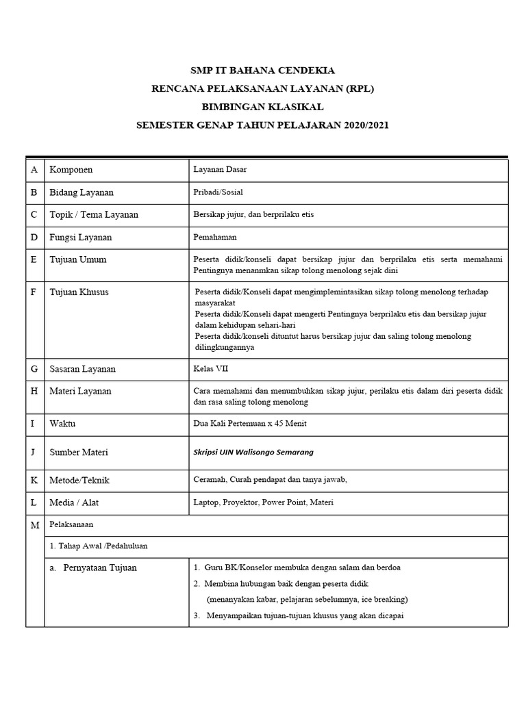 RPL Bimbingan Klasikal SMP (Pribadi-Sosial) | PDF | Karier & Perkembangan