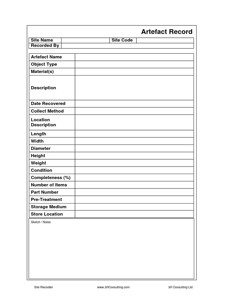 Artefact Record Form | PDF