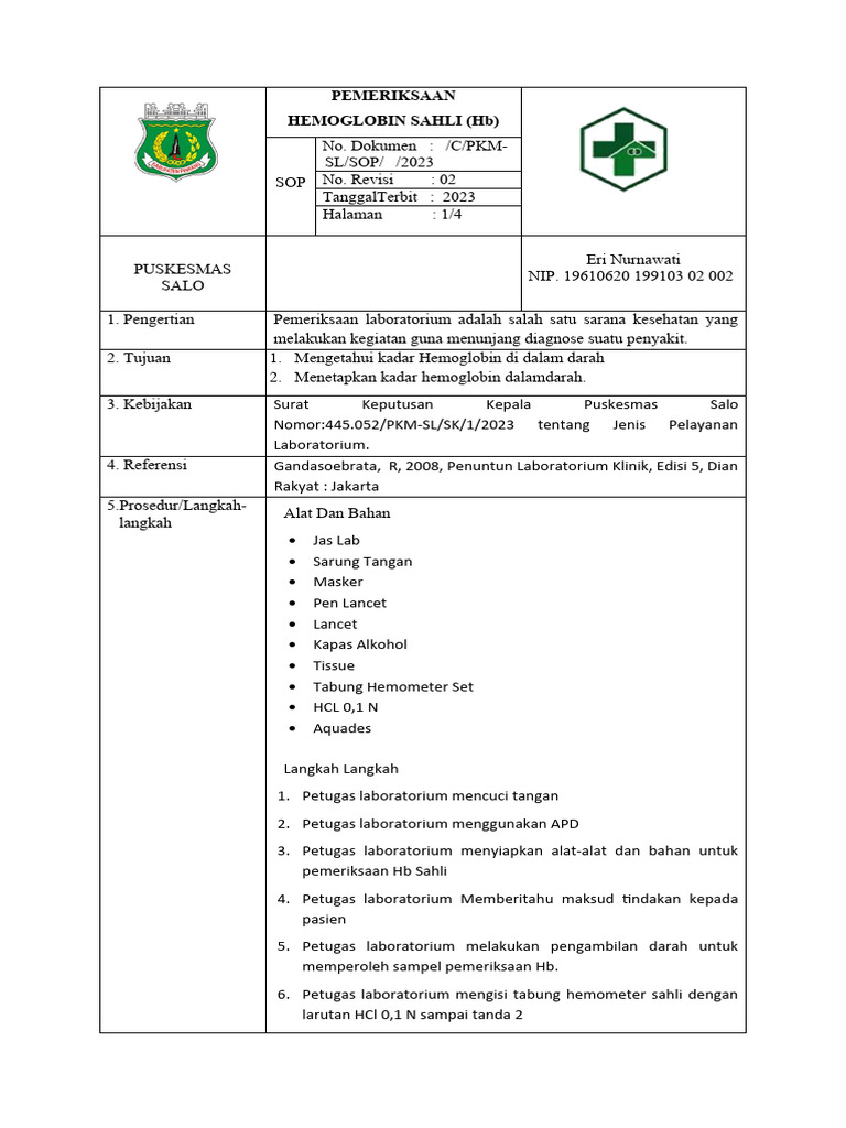 Pemeriksaan HB Sahli | PDF