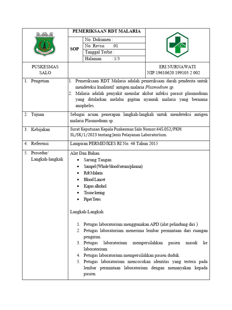 PEMERIKSAAN RDT MALARIA | PDF