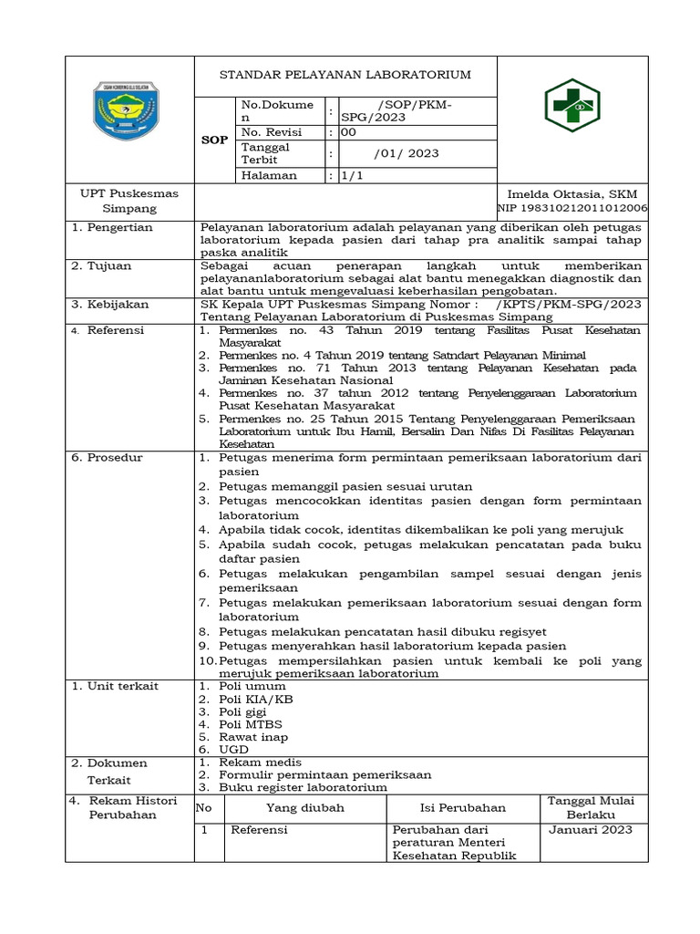 1.2.2.C.2 SOP Laboratorium | PDF