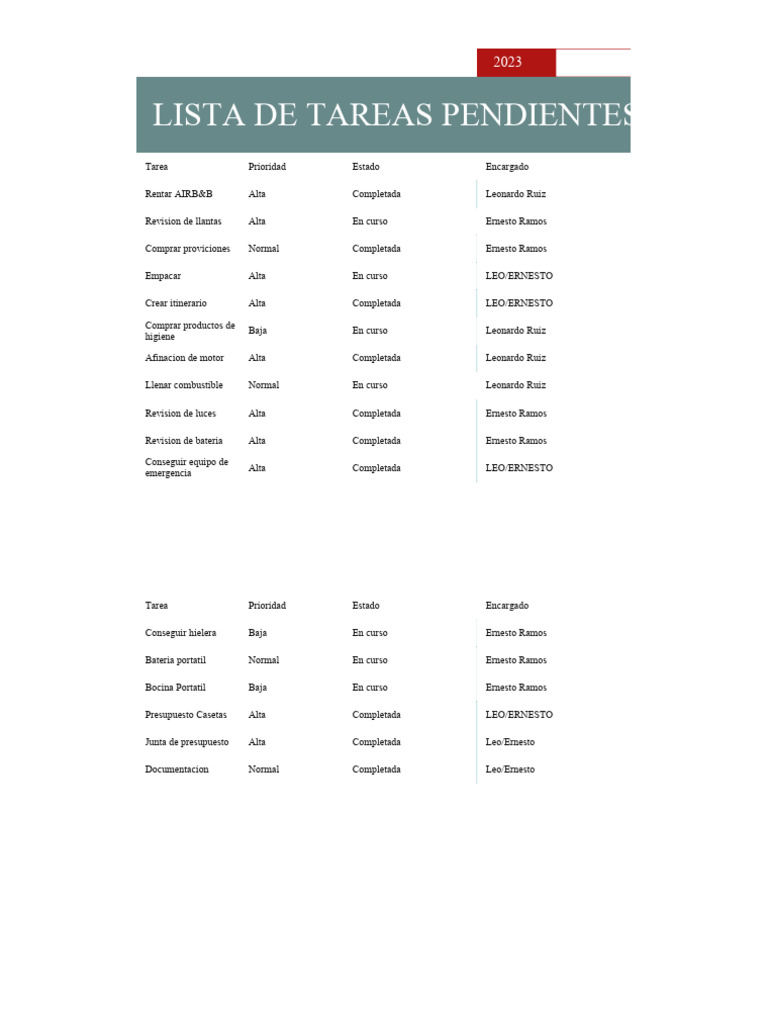 Lista de Tareas Pendientes Simple1 | PDF