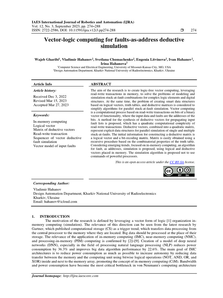 Vector Logic Computing For Faults As Address Deductive Simulation Pdf Matrix Mathematics