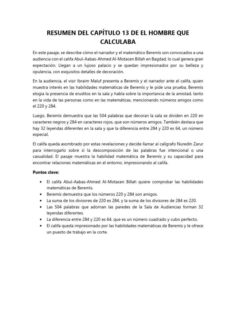 Resumen Del Capítulo 13 de El Hombre Que Calculaba | PDF