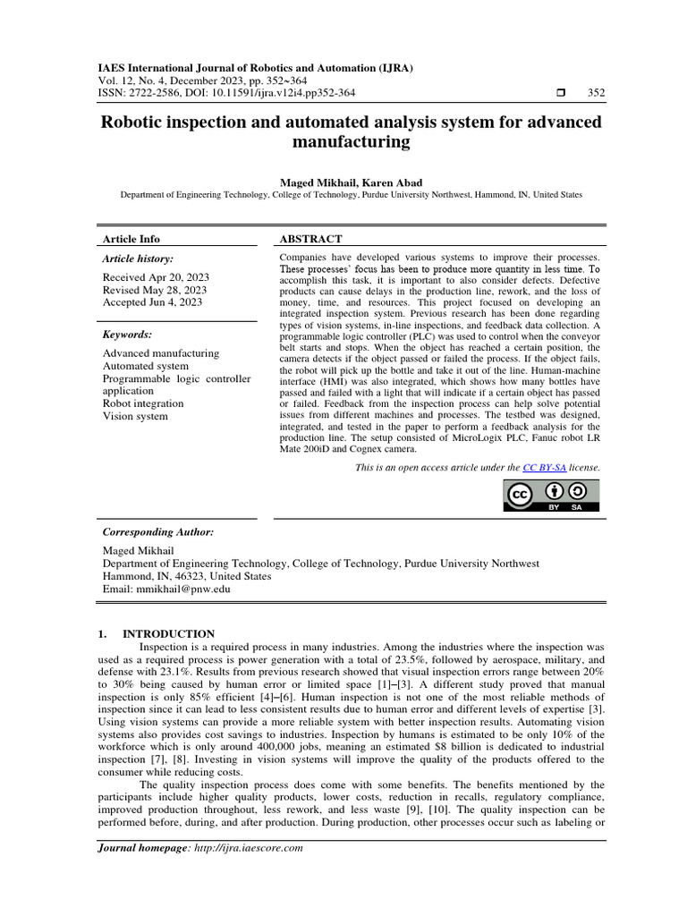 Robotic Inspection and Automated Analysis System For Advanced ... Robotic Inspection and Automated Analysis System For Advanced ...