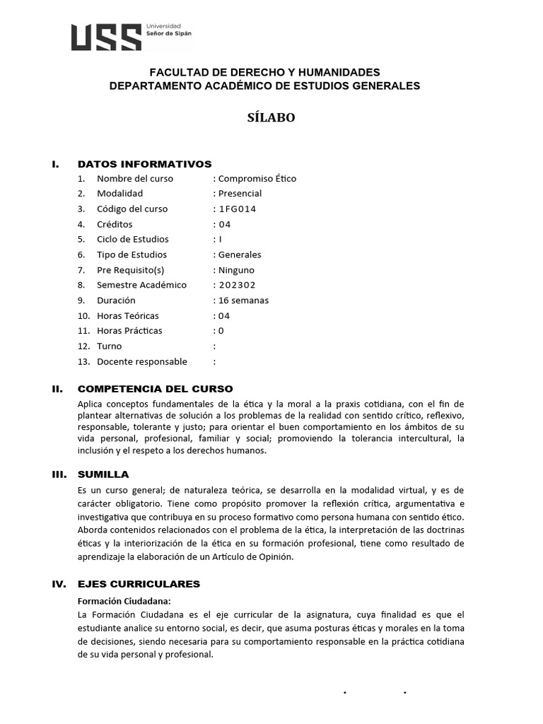 Silabo Compromiso Ético 2023-Ii VF Ok | PDF | Enseñando | Evaluación