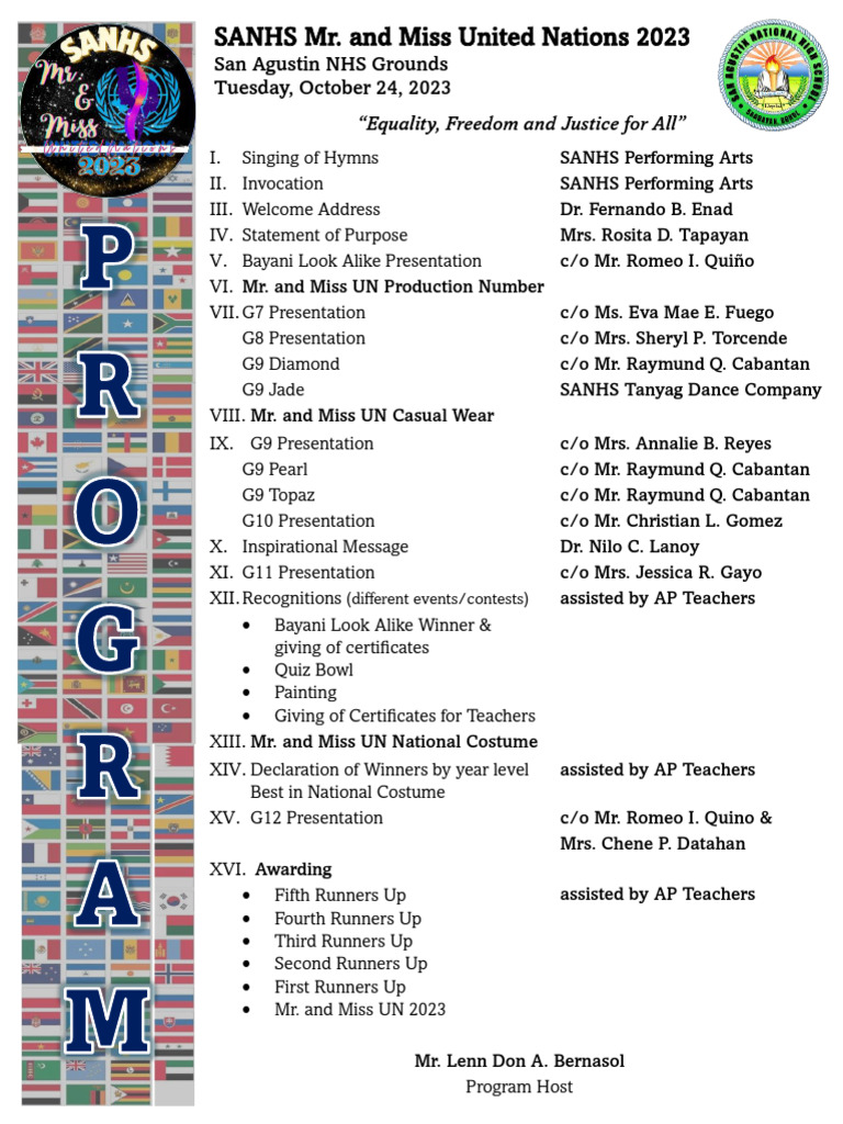 SANHS Mr. and Miss UN 2023 Program | PDF | Art