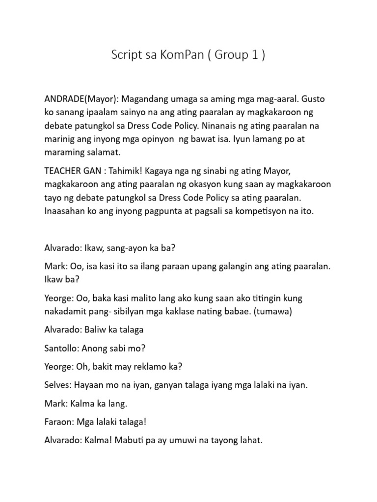 Script KomPan Group 1 Pormal Pambansa | PDF